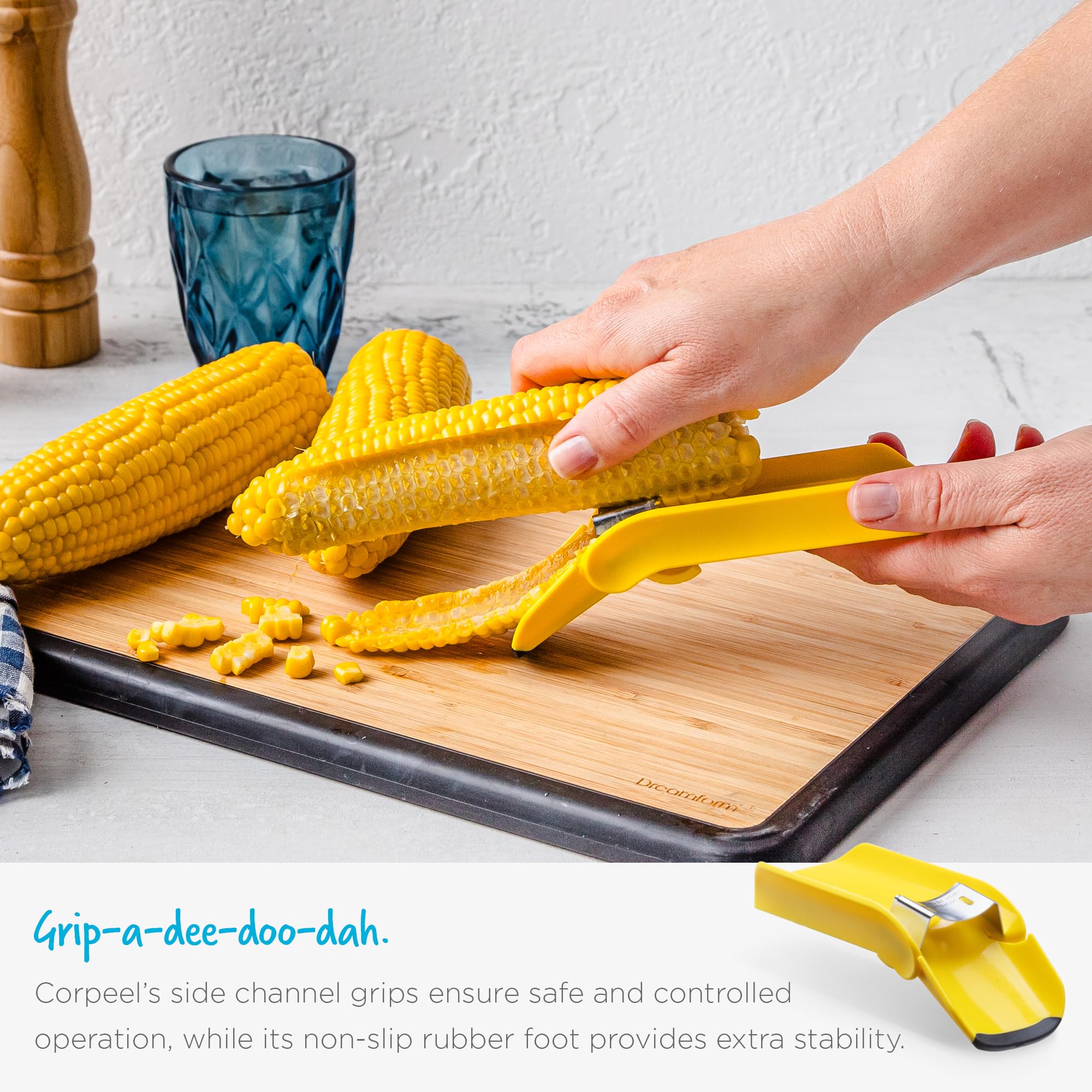 Dreamfarm Corpeel Easy, Speedy, Mess-Free Corn Peeler, Corn Stripper, Corn Separator - Yellow