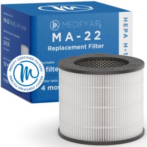 medify ma-22 air purifier with true hepa h13 filter | 555 ft² coverage in 1hr for allergens, smoke, wildfires, dust, odors, pollen, pet dander | quiet 99.9% removal to 0.1 microns | white, 1-pack