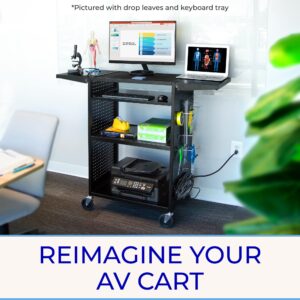 Line Leader Stellar AV Cart | Reimagine Your Teacher Cart with Revolutionary Pegboard Siding & 12 Movable Peg Hooks for Customizable Storage | UL Safety Certified Mobile Workstation & Computer Cart