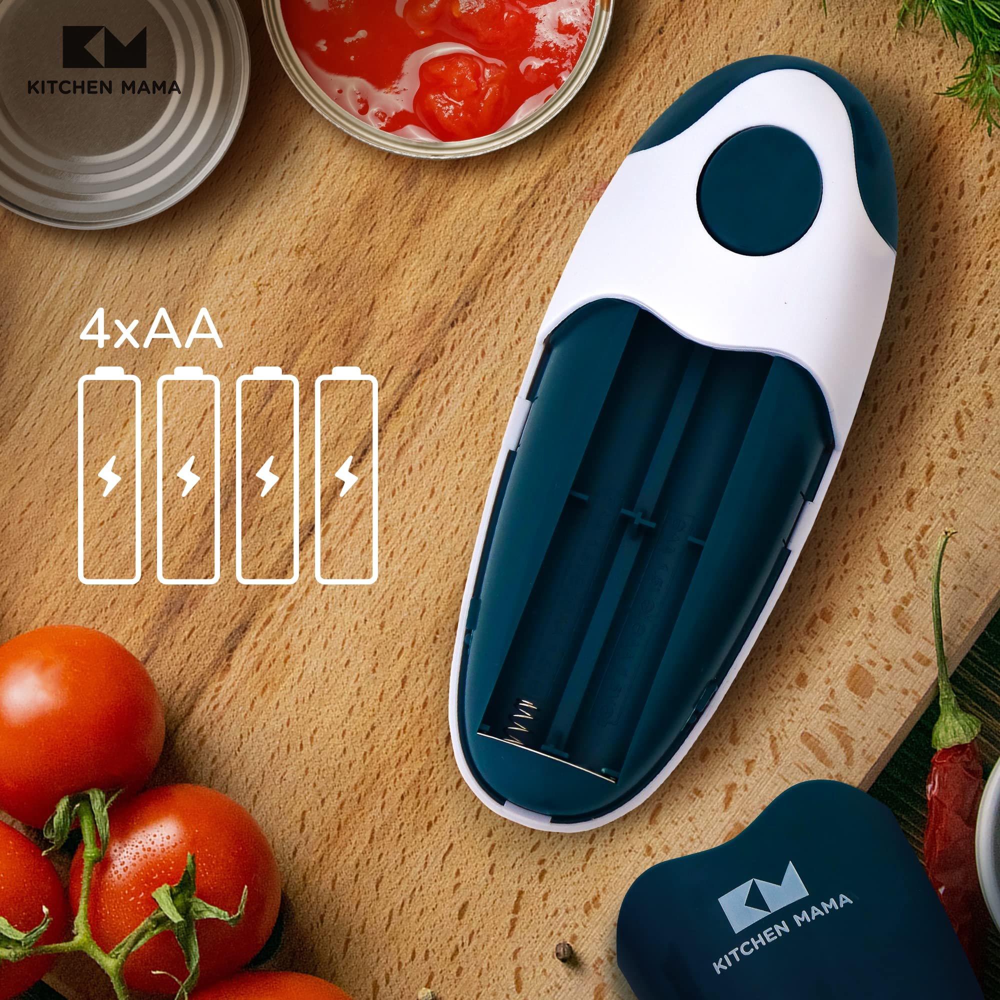 Kitchen Mama Auto 2.0 Electric Can Opener: Refined Blade Opens Almost Any Can - Automatic, Hands Free, Smooth Edge, Food-Safe, Battery Operated, YES YOU CAN (Navy Blue)