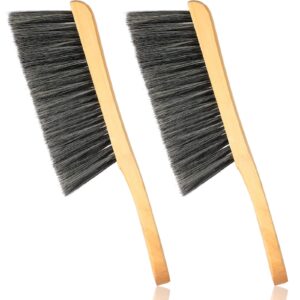 patelai 2 pieces wooden bench brushes fireplace brush natural fiber bench brush soft bristles long wood handle dust brush for hearth tidy car home workshop woodworking(gray)