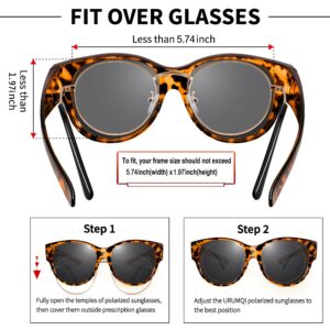 URUMQI Sunglasses Fit Over Glasses for Women, Polarized UV400 Protection Sun Glasses Trendy Round Cat Eye Shades Large Lens