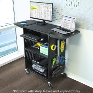 Line Leader Stellar AV Cart | Reimagine Your Teacher Cart with Revolutionary Pegboard Siding & 12 Movable Peg Hooks for Customizable Storage | UL Safety Certified Mobile Workstation & Computer Cart