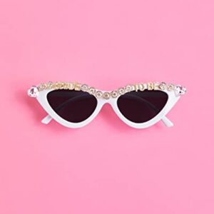 xo, Fetti Bachelorette Party Bride To Be Sunglasses | White Cat Eye Bedazzled Bach Decoration, Bridesmaid Sunnies Favor, Bride to Be Gift + Bridal Shower Supplies