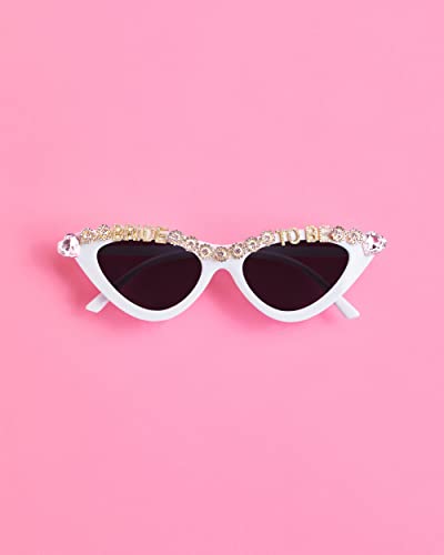 xo, Fetti Bachelorette Party Bride To Be Sunglasses | White Cat Eye Bedazzled Bach Decoration, Bridesmaid Sunnies Favor, Bride to Be Gift + Bridal Shower Supplies