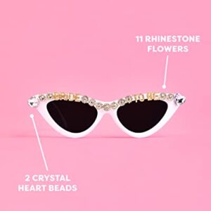 xo, Fetti Bachelorette Party Bride To Be Sunglasses | White Cat Eye Bedazzled Bach Decoration, Bridesmaid Sunnies Favor, Bride to Be Gift + Bridal Shower Supplies