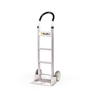 haulpro heavy duty aluminum hand truck - 8" wheels with horizontal loop handle and 500 lbs load capacity | 50.25" high, 17.5" wide and 17.75" x 9" diecast nose plate