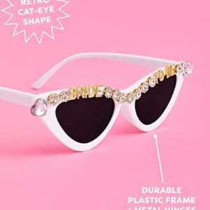 xo, Fetti Bachelorette Party Bride To Be Sunglasses | White Cat Eye Bedazzled Bach Decoration, Bridesmaid Sunnies Favor, Bride to Be Gift + Bridal Shower Supplies