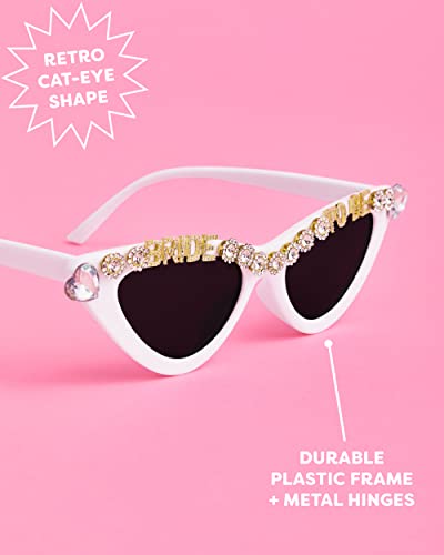 xo, Fetti Bachelorette Party Bride To Be Sunglasses | White Cat Eye Bedazzled Bach Decoration, Bridesmaid Sunnies Favor, Bride to Be Gift + Bridal Shower Supplies