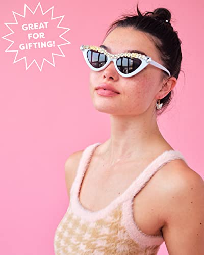 xo, Fetti Bachelorette Party Bride To Be Sunglasses | White Cat Eye Bedazzled Bach Decoration, Bridesmaid Sunnies Favor, Bride to Be Gift + Bridal Shower Supplies