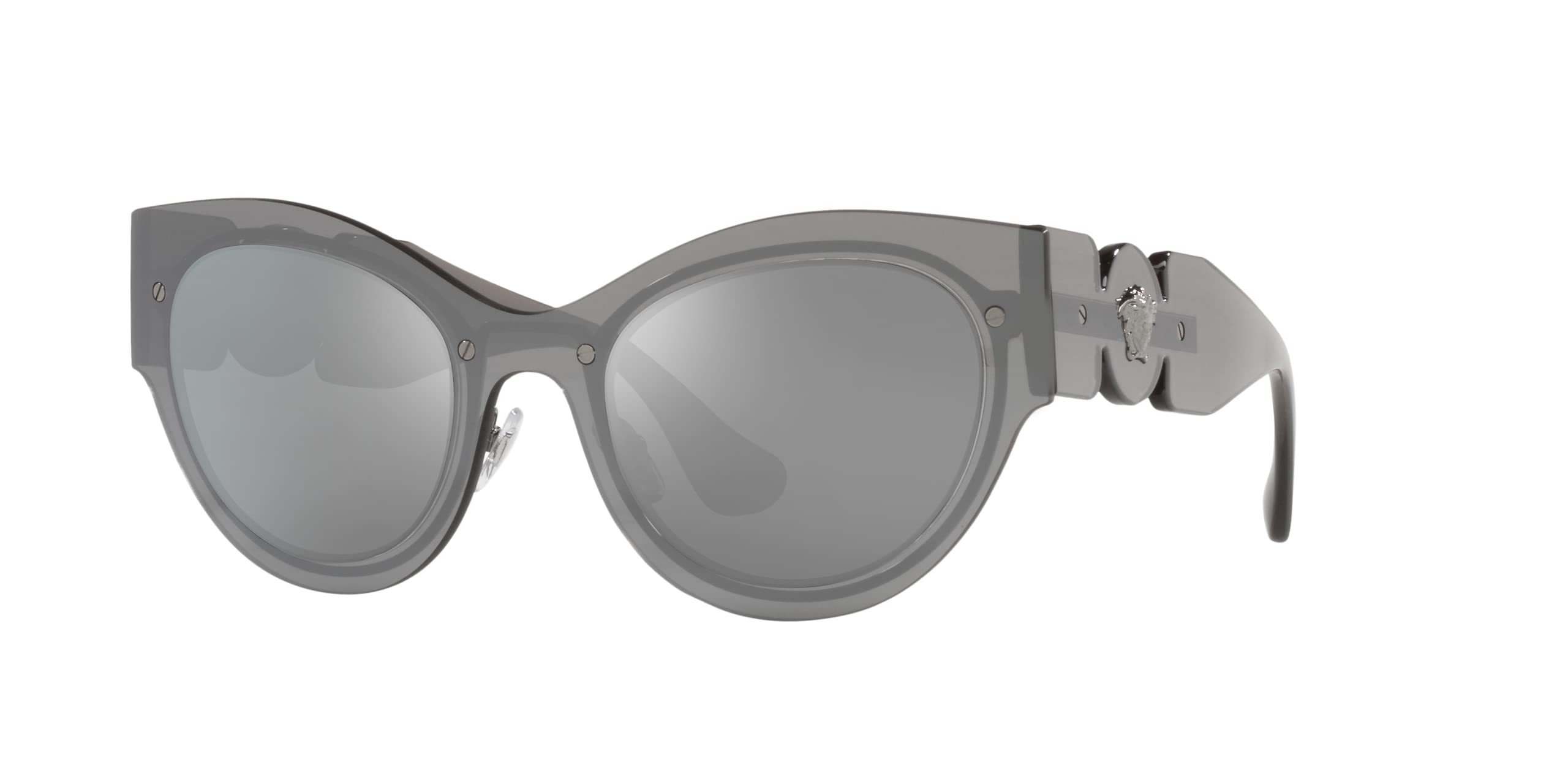 Versace Woman Sunglasses Transparent Grey Mirror Silver Frame, Light Grey Mirror Silver Lenses, 53MM