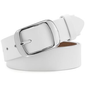 whippy women leather belts for jeans pants fashion dress belt for women with solid pin buckle, white, m