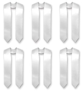 pack of 6 plain blank satin graduation stoles 66''x4.5'' - finest regalia satin stoles, fully lined to drape perfectly, white, gs6, medium