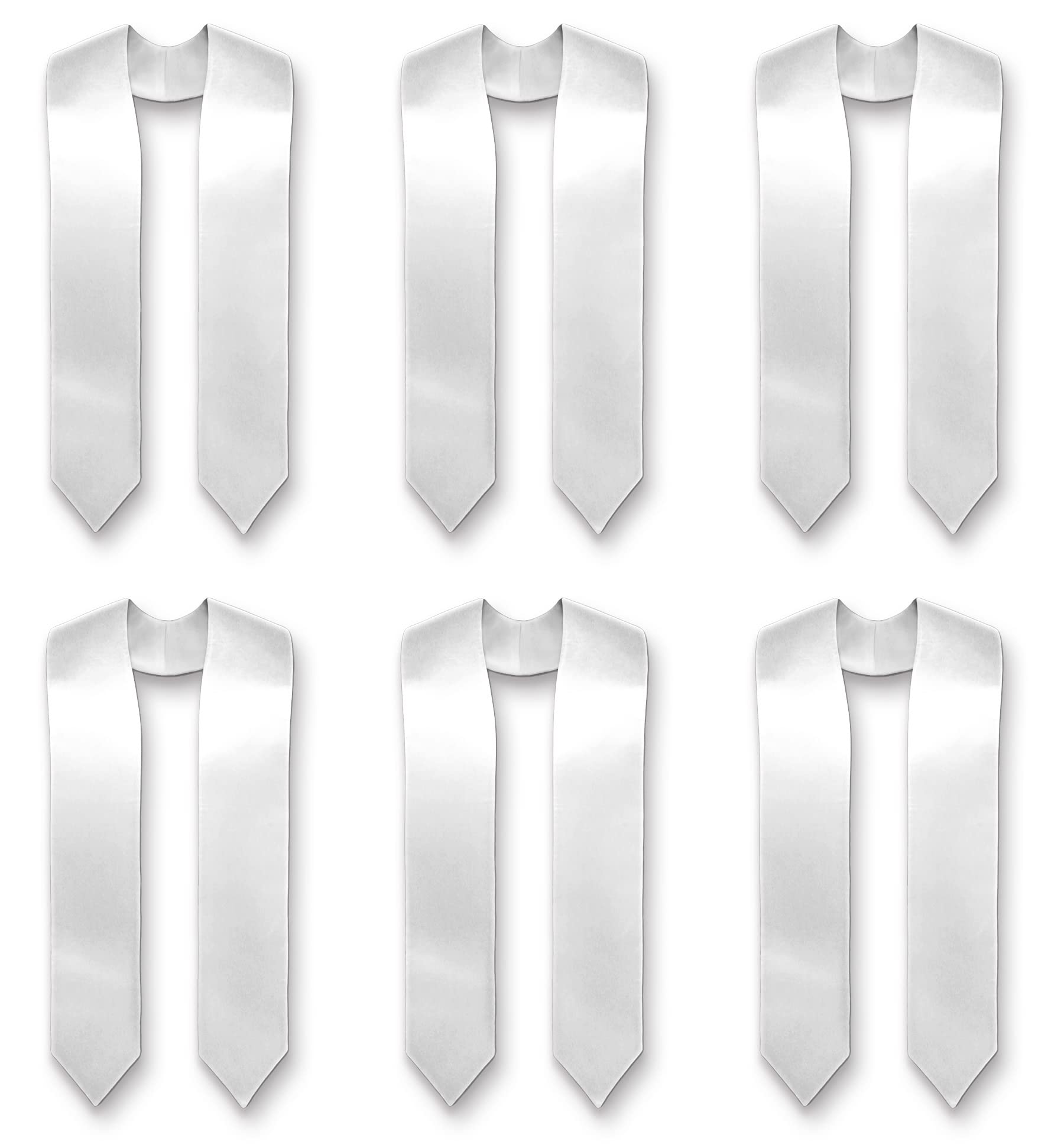 Pack of 6 Plain Blank Satin Graduation Stoles 66''x4.5'' - Finest Regalia Satin Stoles, Fully Lined to Drape Perfectly, White, GS6, Medium