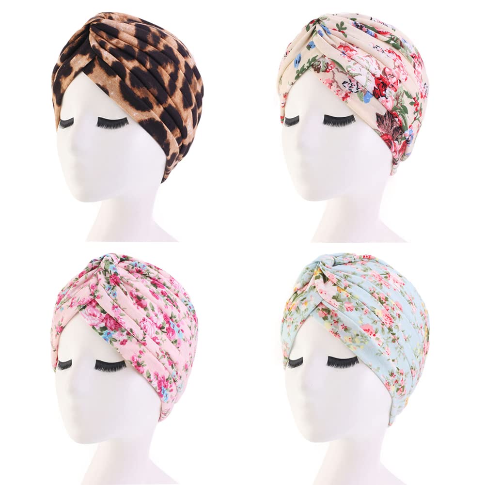 beauty YFJH Women's Cotton Turban Head Wrap Cancer Chemo Beanies Cap Headwear Cap Bonnet Hair Loss Hat (Leopard/Pink/Beige/Light Green)