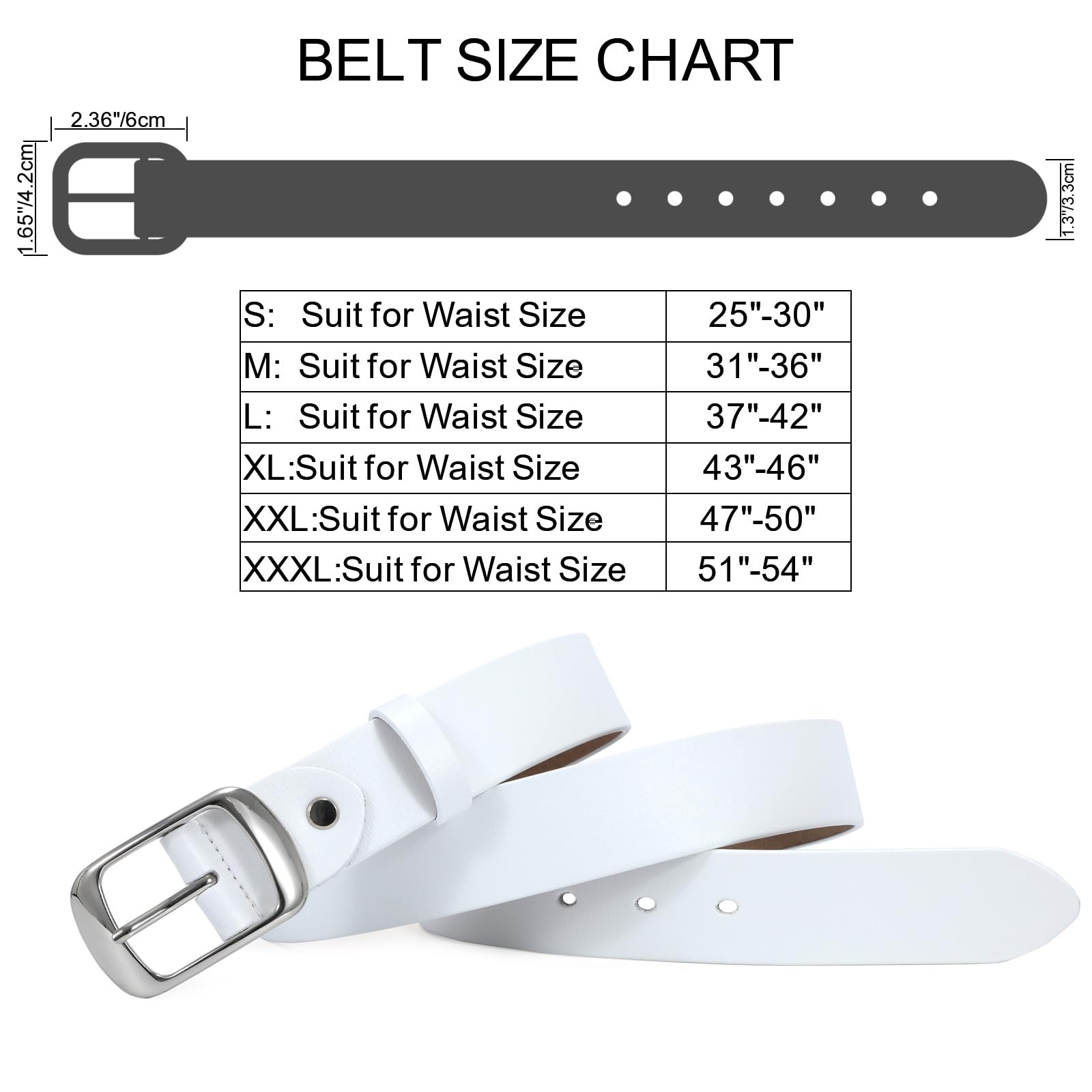 WHIPPY Women Leather Belts for Jeans Pants Fashion Dress Belt for Women with Solid Pin Buckle, White, M