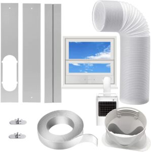 portable ac window kit with 5.1” exhaust hose for sliding window, adjustable air conditioner window vent kit for ducting ac seal panel for horizontal&vertical window