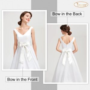 JASGOOD White Sash Belt for Dress Women Wide Satin Waist Belt for Wedding Party Special Occasion 3.7" Width