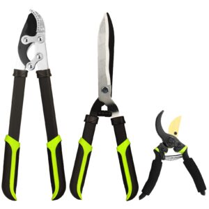 yrtsh loppers hedge clippers & pruners combo set 3-piece hedge shears, sharp tree trimmer branch cutter for yard, lawn & garden, professional tree clippers yard clippers for indoor & outdoor gardening