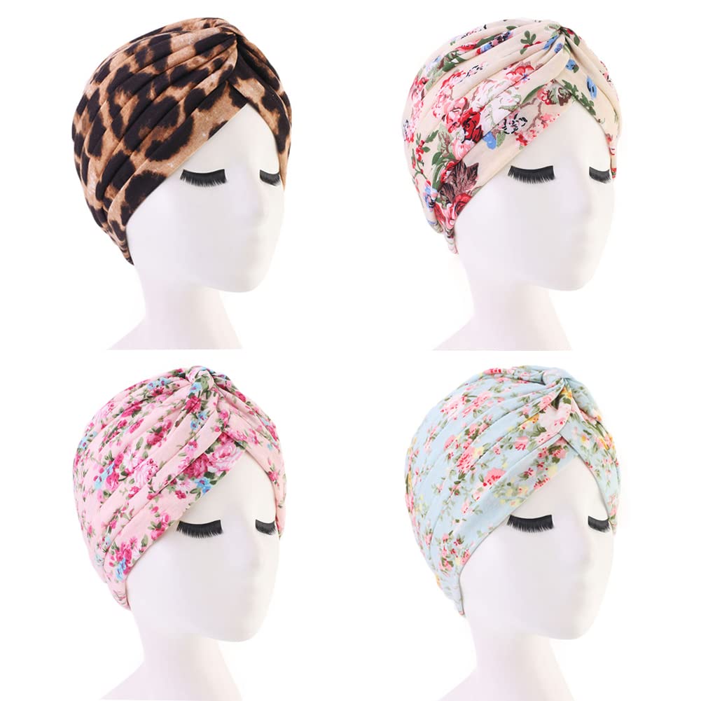 beauty YFJH Women's Cotton Turban Head Wrap Cancer Chemo Beanies Cap Headwear Cap Bonnet Hair Loss Hat (Leopard/Pink/Beige/Light Green)