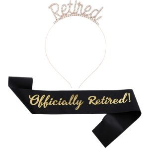 siutaga officially retirement party set gold retired tiara crown headband and black belt with gold lettering retirement party supplies retirement gifts for women