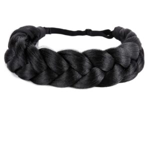 sthejfb bohemian braided headband oversized classic wide braids adjustable elastic strap synthetic wig headband women's braids beauty accessories (black 1b)