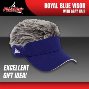 Flair Hair Sun Visor Cap with Fake Hair, Adjustable Baseball Hat, Royal Blue, One Size