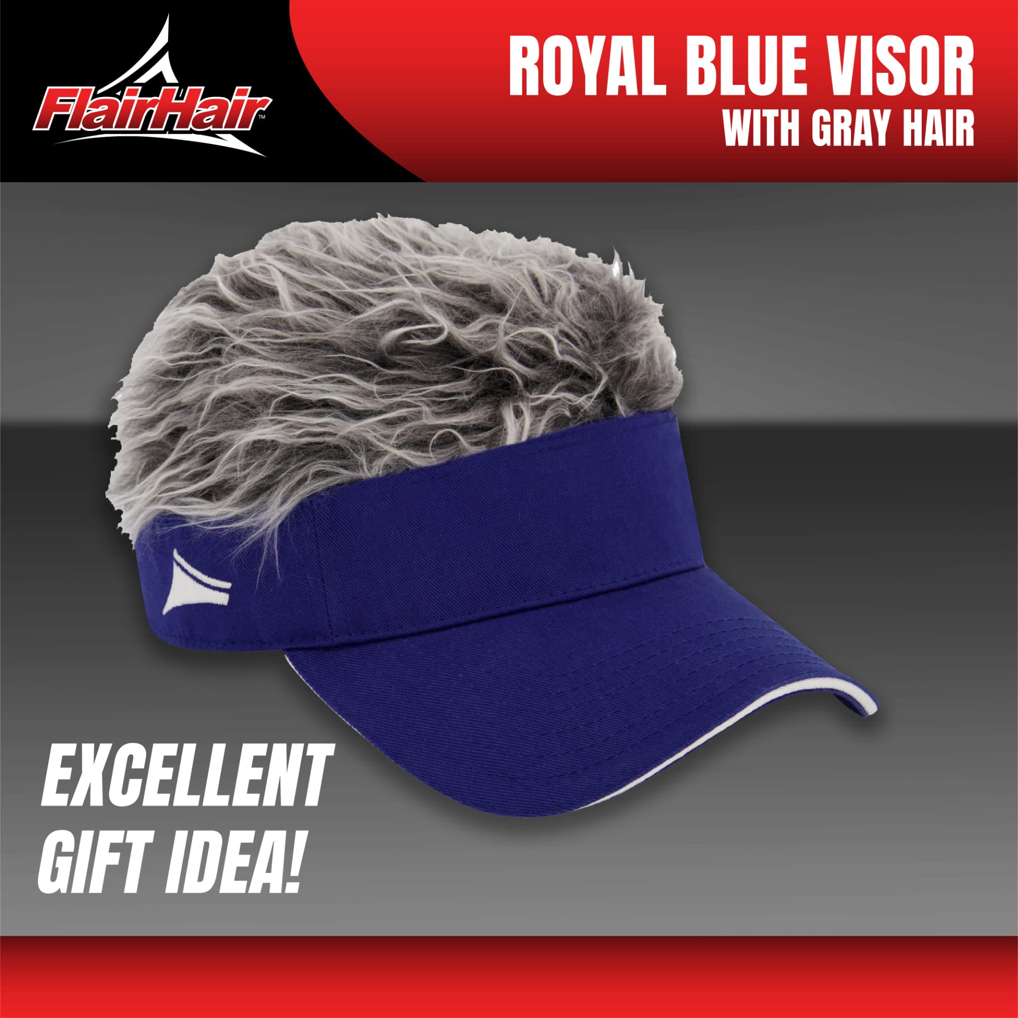 Flair Hair Sun Visor Cap with Fake Hair, Adjustable Baseball Hat, Royal Blue, One Size