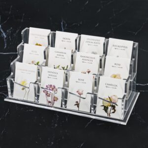 patioer clear acrylic business card holder for desk 11 x 4.9 x 5.1 inches, 3 tier 12 pockets multiple card stand business card holder display office