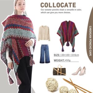 BOCOSO Knit Shawl Wraps Poncho Cape for Women, Ladies Knitted Cardigan Kimono with Fringe for Fall Winter