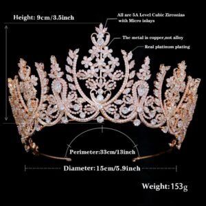 Aoligrace Rose Gold Wedding Crowns for Bride Large Cubic Zirconia Sweet 16 Tiaras for Women Gift for Birthday Pageant Party