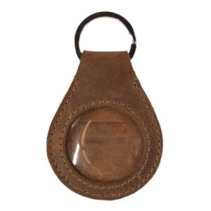 hide & drink, medallion holder keychain, secure keyring attachment for storing memorabilia, keepsakes, special coins, full grain leather, handmade, bourbon brown