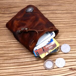 Wugebud 1 Pcs Leather Mini Medieval Pouch Keychain, Coin Organizer, Change Holder, Leather Drawstring Pouch for Men & Women