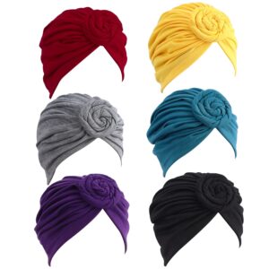 6 pcs women turban hat head wraps for women twist knot pre-tied turban for women