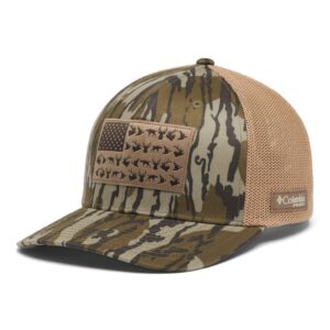 Columbia Unisex PHG Camo Mesh Ball Cap - High, Mossy Oak Bottomland/Game Flag, Small/Medium