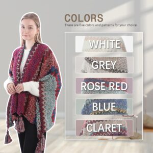 BOCOSO Knit Shawl Wraps Poncho Cape for Women, Ladies Knitted Cardigan Kimono with Fringe for Fall Winter