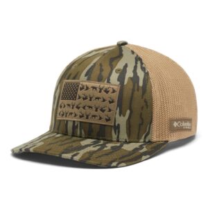 Columbia Unisex PHG Camo Mesh Ball Cap - High, Mossy Oak Bottomland/Game Flag, Small/Medium