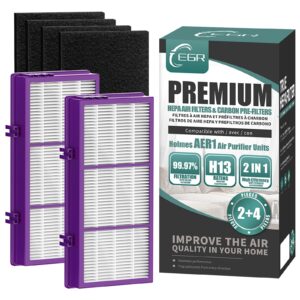 egr hapf300ap performance plus filter for holmes, aer1 filters for air purifier holmes, replacement hapf300ap-u4 (2 ture hepa filters + 4 carbon filters + 1 cleaning brush)