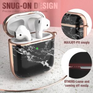 Maxjoy for AirPods Case Cover, Marble AirPod Case for Women Men Hard Protective Shockproof Cute iPod Case with Keychain Clip Compatible AirPods 2nd 1st Generation Charging Case 2&1, Black