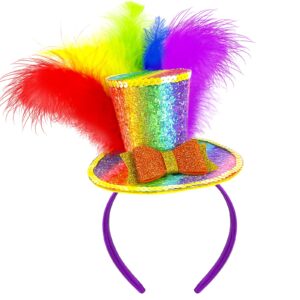 fikinise rainbow feather headband top hat for women girls material, mardi gras carnival party, birthday, cosplay, halloween hat accessory