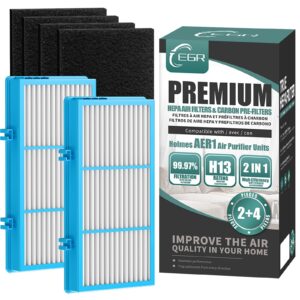 egr hapf30at-total air hepa type filter, aer1 filters for air purifier holmes, replacement hapf30at and hap242-nuc (2 true hepa filters + 4 carbon booster filters +1 cleaning brush)