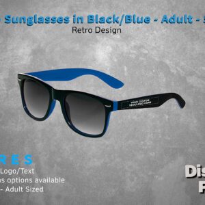 DISCOUNT PROMOS Custom Monaco Sunglasses Set of 100, Personalized Bulk Pack - Reusable, Perfect for Party, Beach, Pool, Outdoor Events - Black Blue