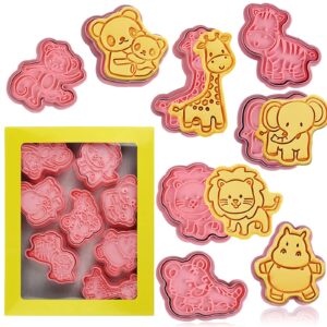 animal cookie cutters with plunger stamps set,8 piece 3d animal embossing cutters for biscuit fondant cheese baking molds