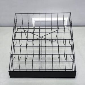 FixtureDisplays® 4-Tiered Greeting Card Rack, Card Display, 18" Wire Rack for Tabletop Use, 2.5" Open Shelves, with Header - Black 119362-Greeting Card-NF-1D