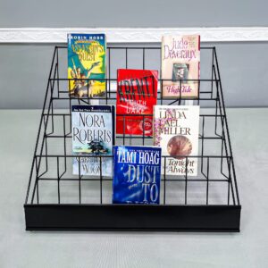 FixtureDisplays® 4-Tiered Greeting Card Rack, Card Display, 18" Wire Rack for Tabletop Use, 2.5" Open Shelves, with Header - Black 119362-Greeting Card-NF-1D