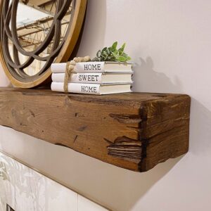 Urbandi 1 tier Fireplace Mantel, Distressed, Rustic, Floating Shelf, Modern, Real Wood. (60Lx6Hx8D, Provincial)