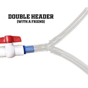 Beer Bong Tube and Funnel with Valve, Optional Single or Double Header Y-Attachment, 5 Interchangeable Mouthpieces, Shotgun Keychain Tool - Kink-Free Hose for Bierstick Beerbong