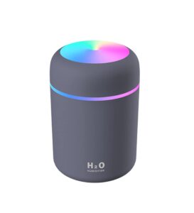 portable mini humidifier, 300ml small cool mist humidifier with colorful led night light, usb personal desktop humidifier for car office home travel, auto shut-off, 2 mist modes, super quiet(grey)