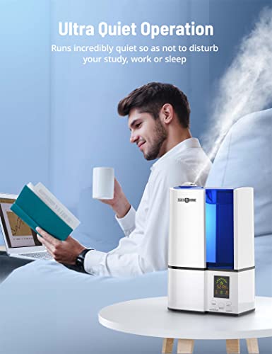 Humidifiers for Bedroom, Upgrade 4L Cool Mist Humidifiers with Humidistat, PARIS RHÔNE Smart Vaporizer humidifier for Home Large Room, LED Display, Quiet Operation, Sleep Mode, 24H Timer, Night Light