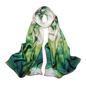 smi&love women's mulberry silk scarf floral print satin long scarf wrap shawl (hy05), 170cmx53cm